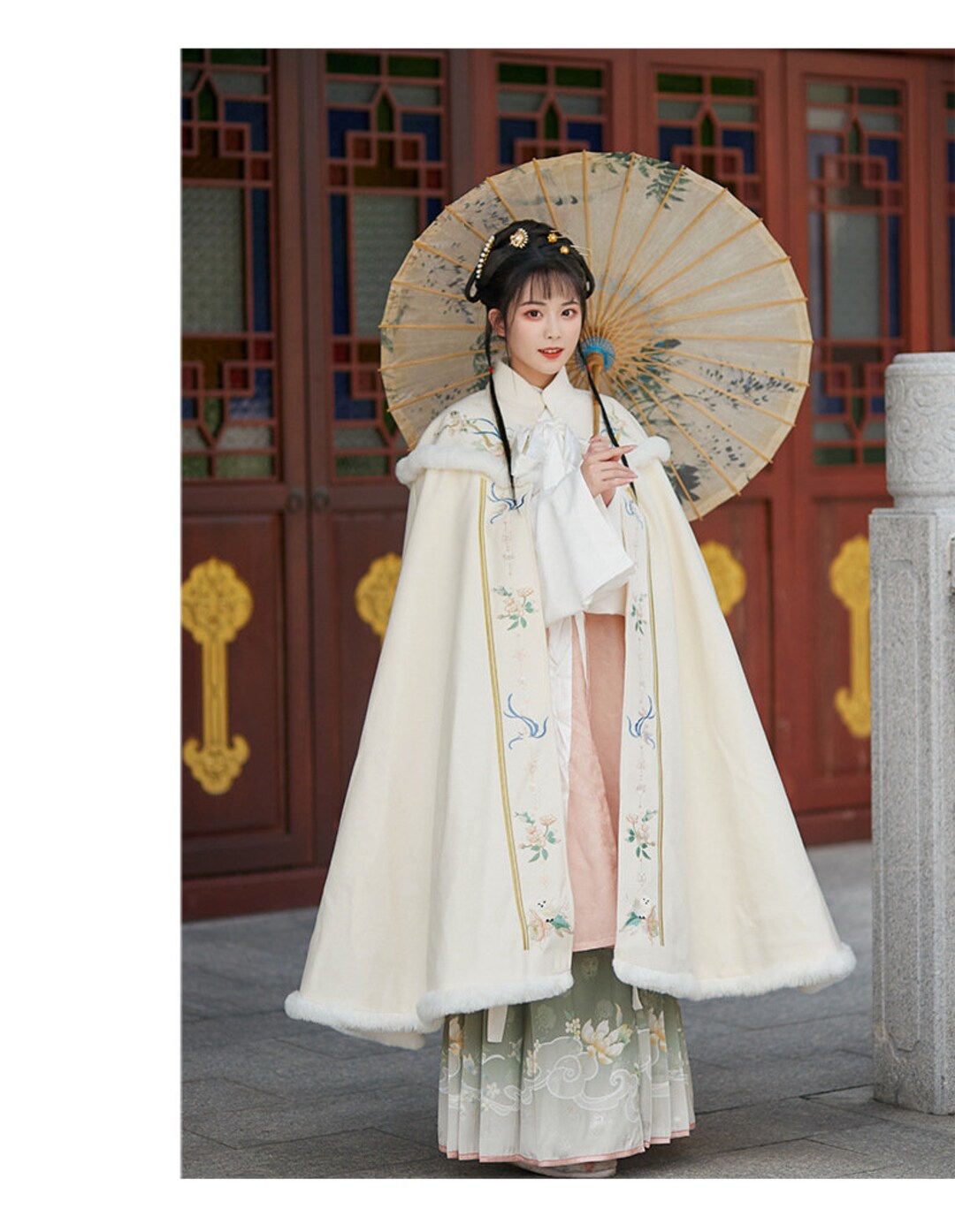 White Hanfu Cloak, Winter Outside Cape for Hanfu Dress, Long Cloack for ...