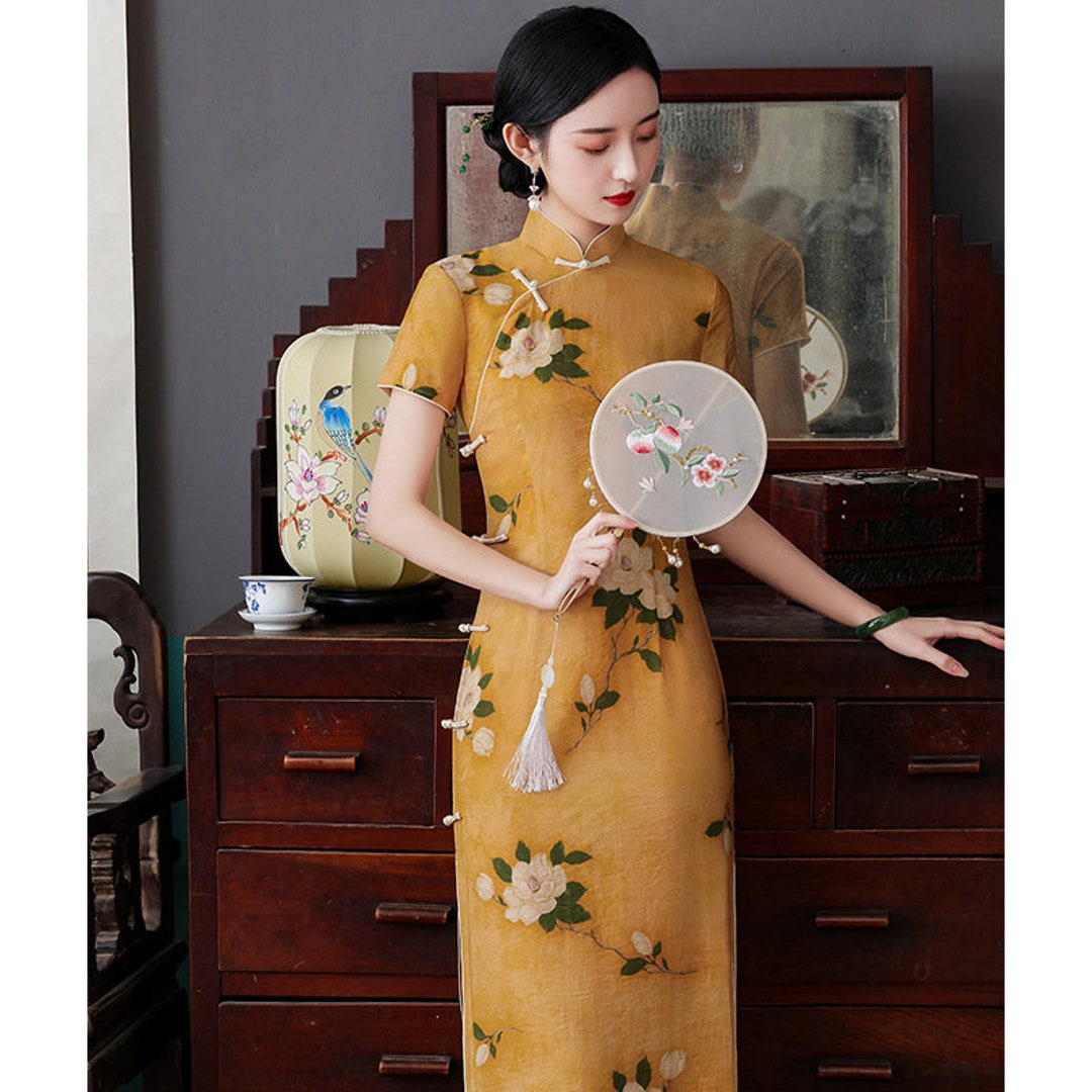 Retro Yellow Qipao Dress, Customized Qipao for Ceremony/prom, Causal ...