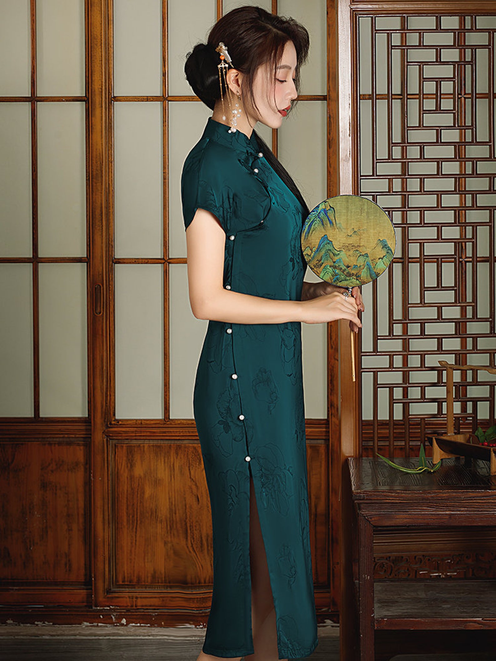 Dark Green Retro Style Cheongsamcustom Qipaofull Opening A - Etsy