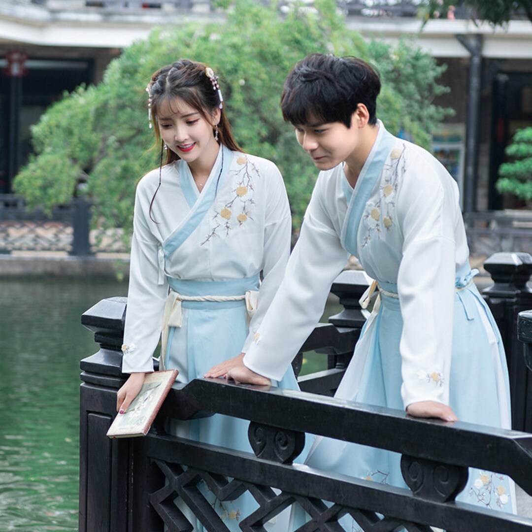 Chinese Style Couple Hanfucrew Neck Long Sleeve Shirtelegant - Etsy