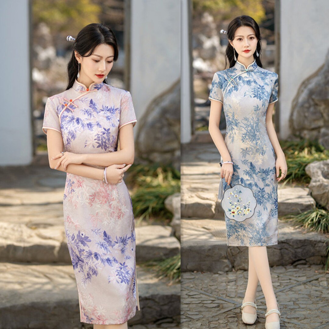 Vintage National Style Imitation Flower Luo Double-length Short-sleeved ...