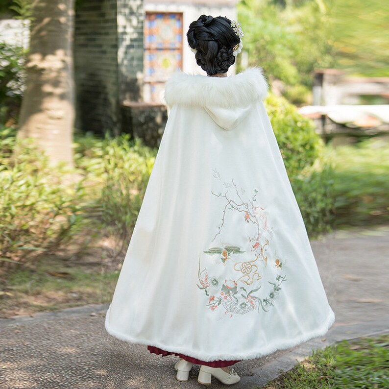 Winter White Embroidered Cloak With Velvet and Thick Furred - Etsy