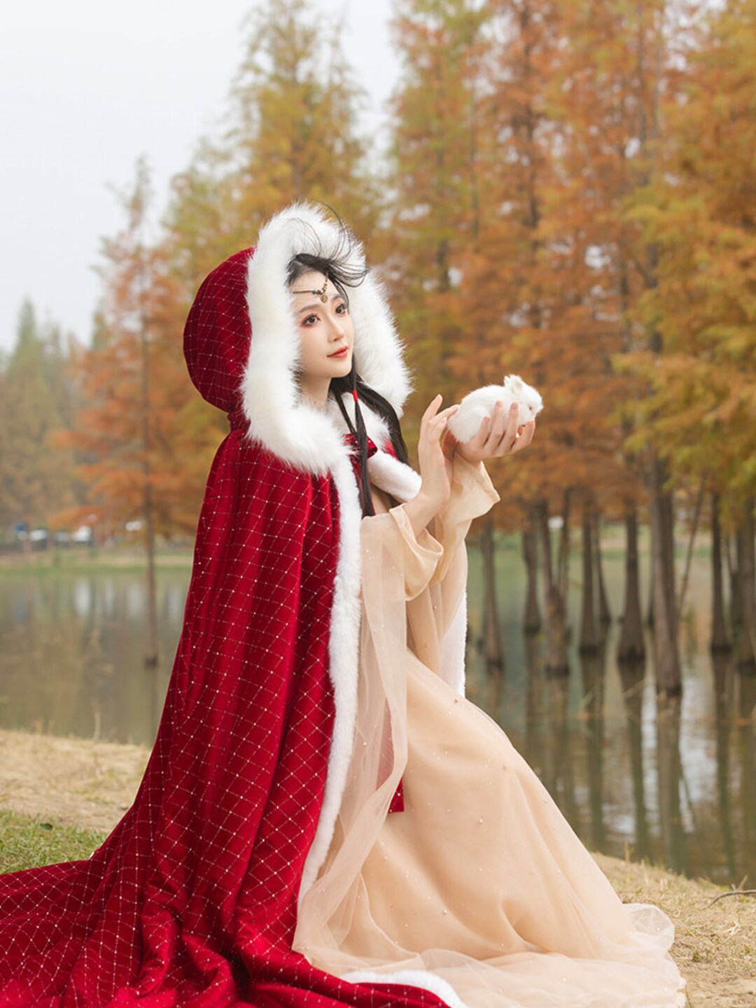 Hanfu Red Cloak Woman Chinese Style New Winter With Thick Velvet Warm ...