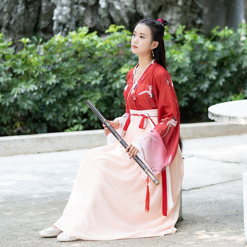 Red Crane Embodeiry Hanfu Traditional Wuxia Flowy Hanfu - Etsy