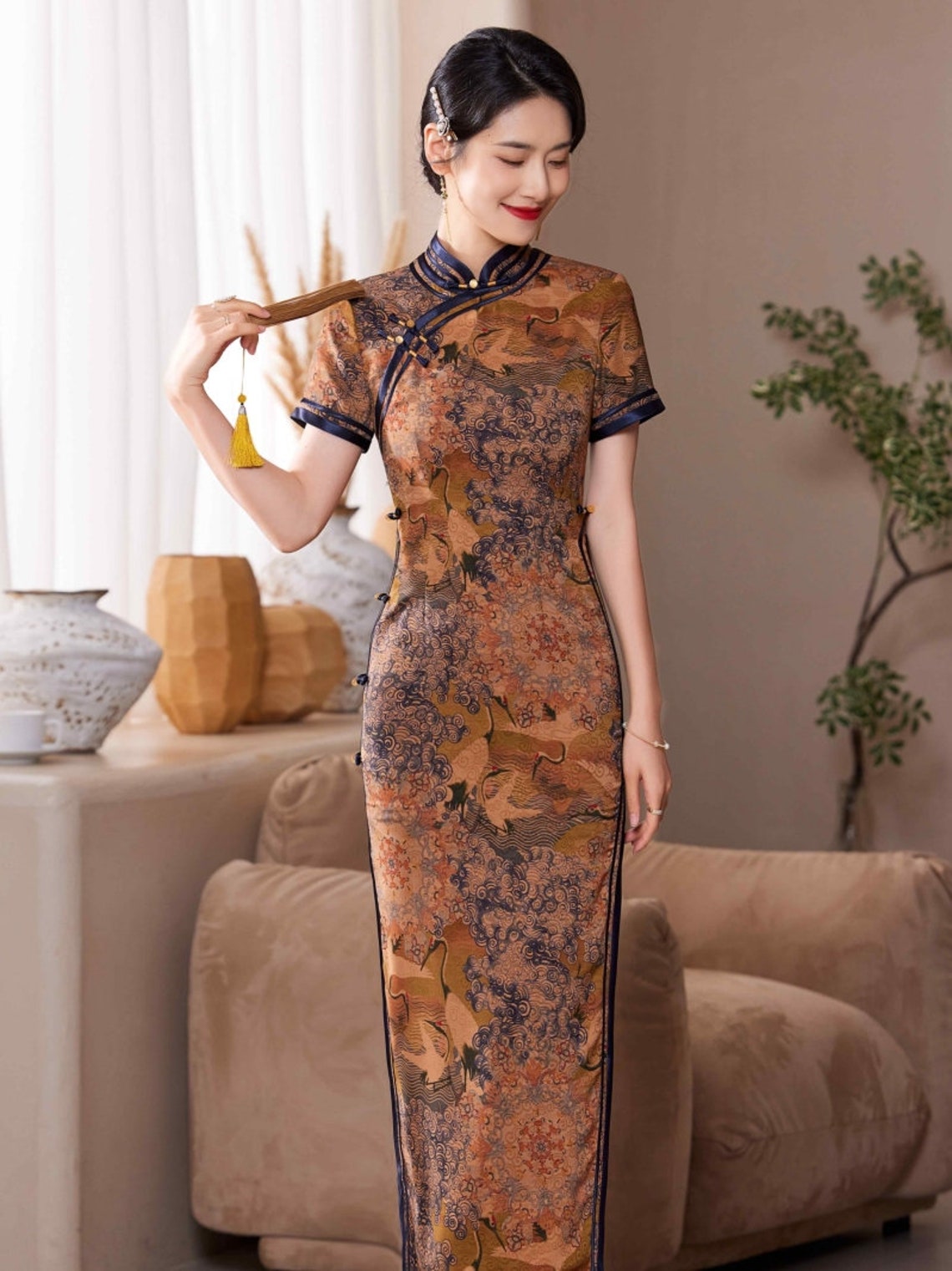 Yellow Elegant Retro Large Size Cheongsamcustom Qipao - Etsy