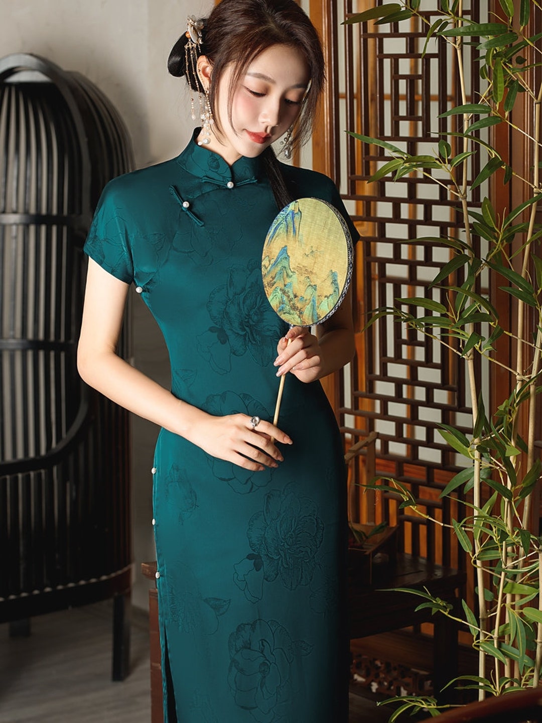 Dark Green Retro Style Cheongsam,custom Qipao,full Opening A Piece of ...