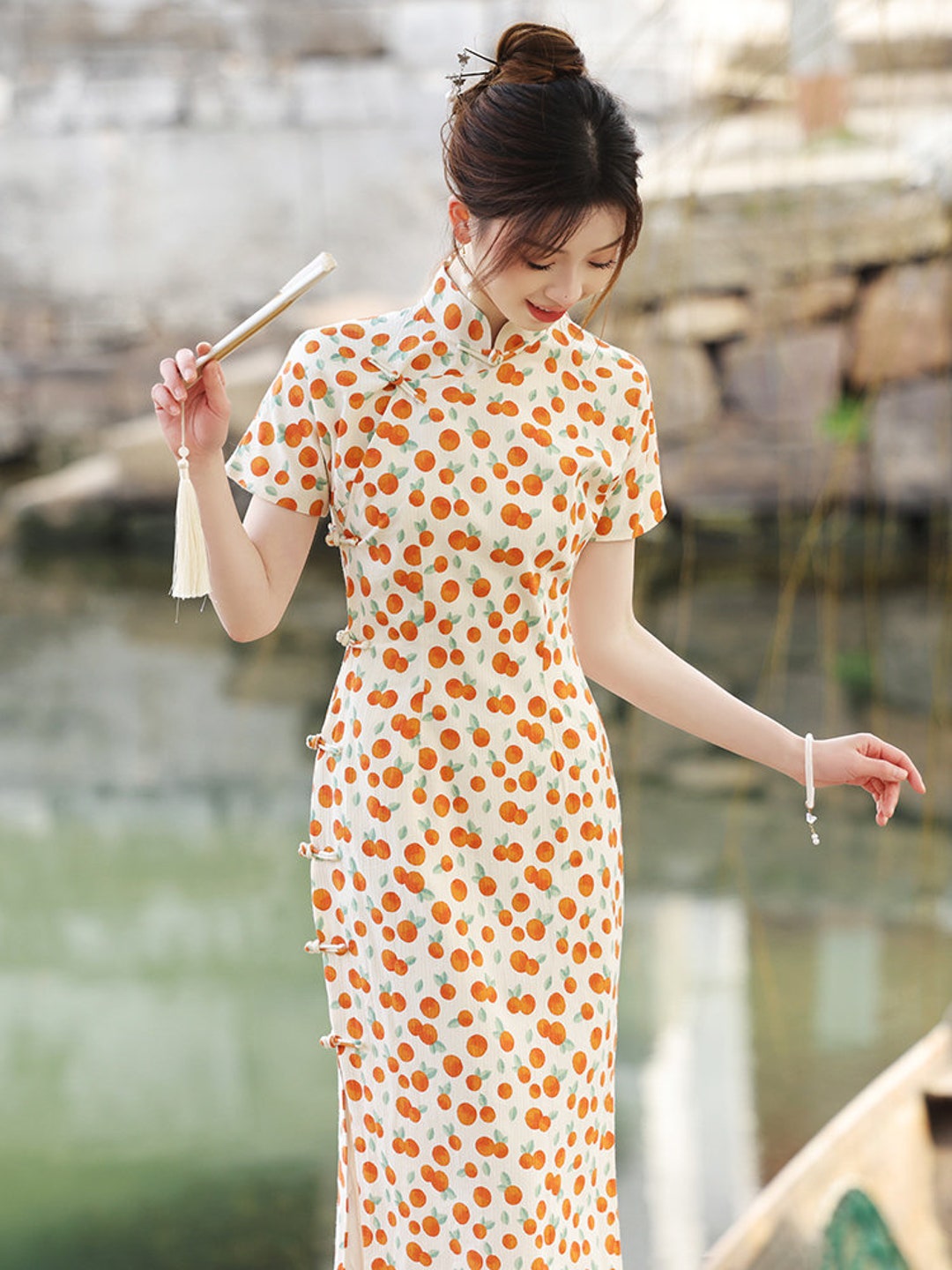 Polka Dot Cheongsam, Elegant Custom Qipao Dress, Chinese Traditional ...