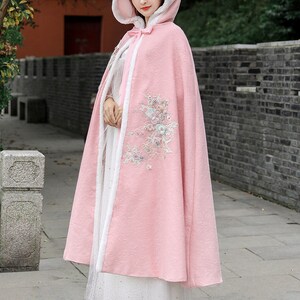 Pink Hooded Cloak,traditional Chinese Style Fur-collared Cloak With ...