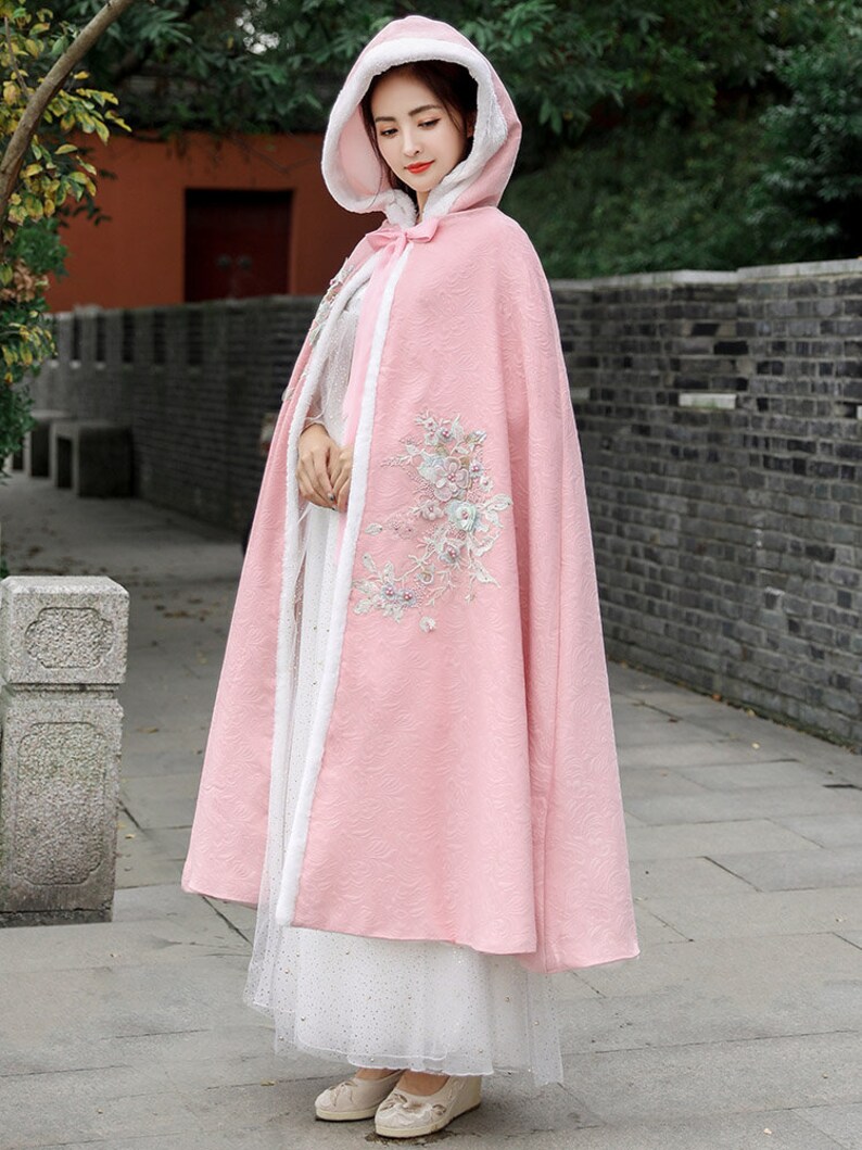Pink Hooded Cloaktraditional Chinese Style Fur-collared Cloak - Etsy