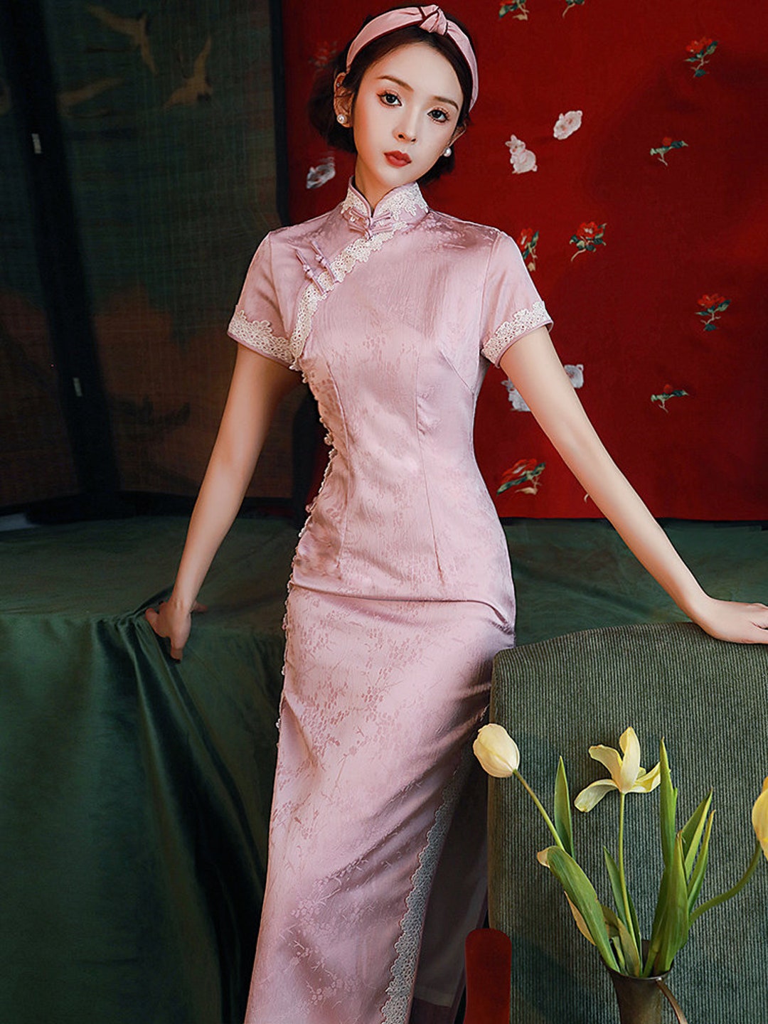 Pink Cheongsam Modified Retro Chinese Style Long Dress - Etsy