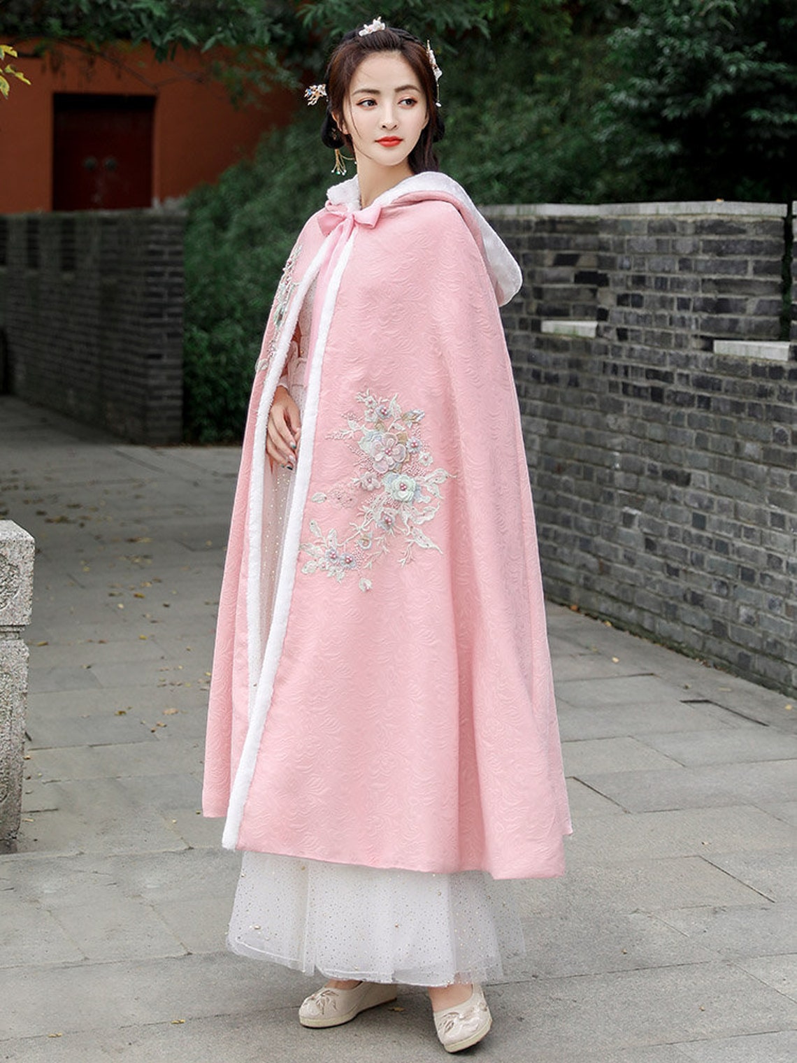 Pink Hooded Cloaktraditional Chinese Style Fur-collared Cloak - Etsy