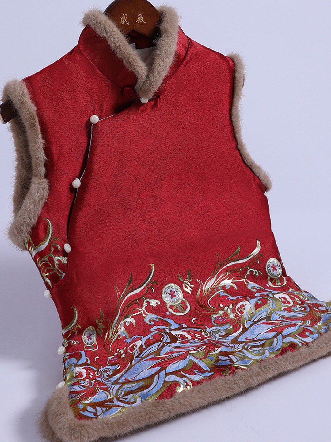 Red Century-old Vest Winter Vintage Short Top,chinese Traditional ...