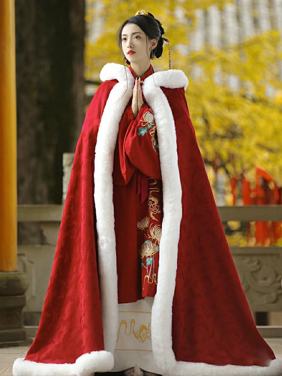 Red Cloak Hanfu Female Winter Ancient Xiuhe Cloak Long Warm and Wool ...