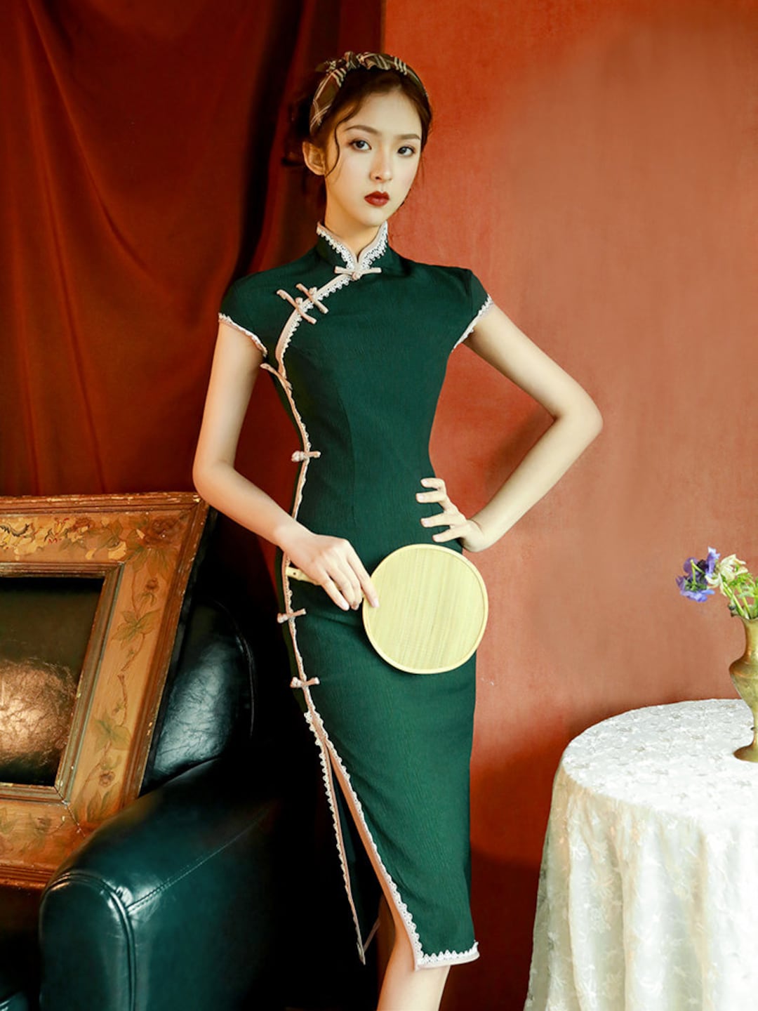 Green Classic Retro Short Style Cheongsam Summer,elegant Custom Qipao ...