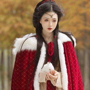 Hanfu Red Cloak Woman Chinese Style New Winter With Thick Velvet Warm ...
