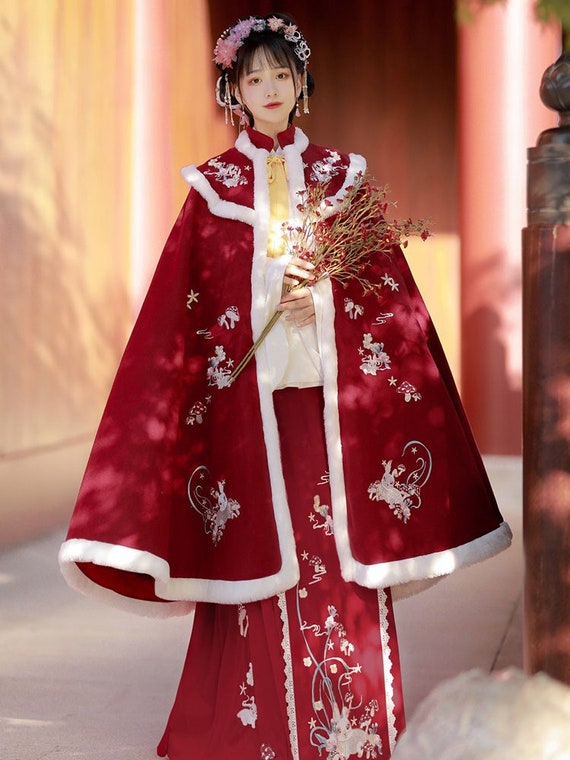 New Year Red Cloak Embroidery Cape Coat Chinese Style - Etsy