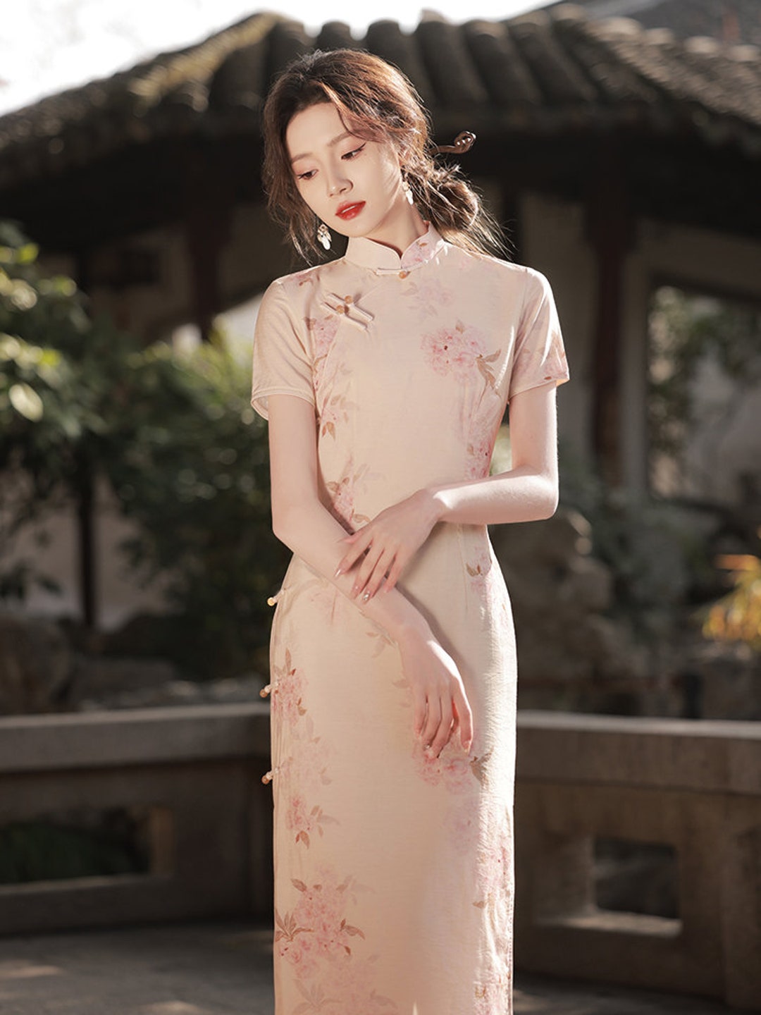 Vintage Printed Cheongsam Pink Elegant Custom Qipao Dress - Etsy