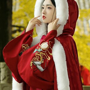 Red Cloak Hanfu Female Winter Ancient Xiuhe Cloak Long Warm and Wool ...