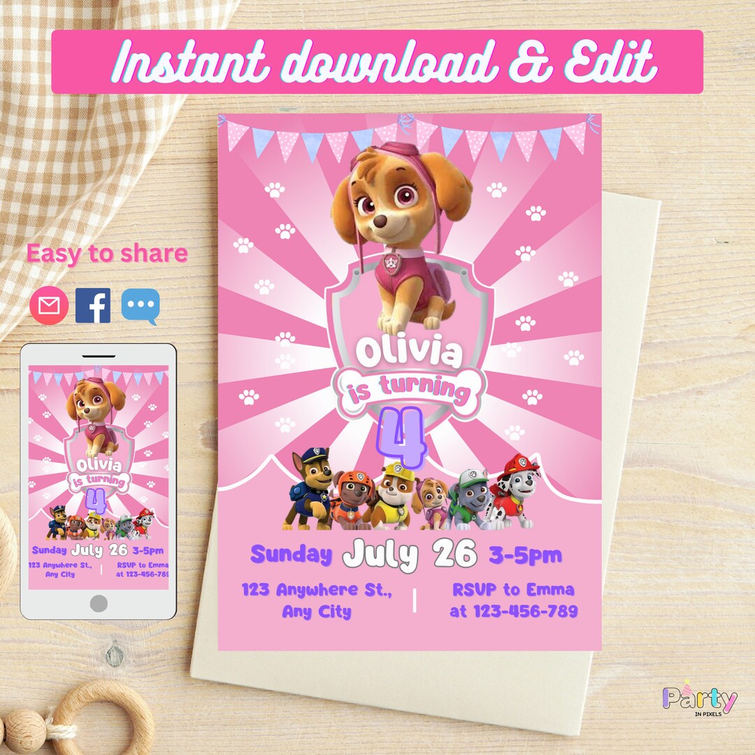 Editable Paw Birthday Invitation Paw ty Patrol Invitation Etsy Australia