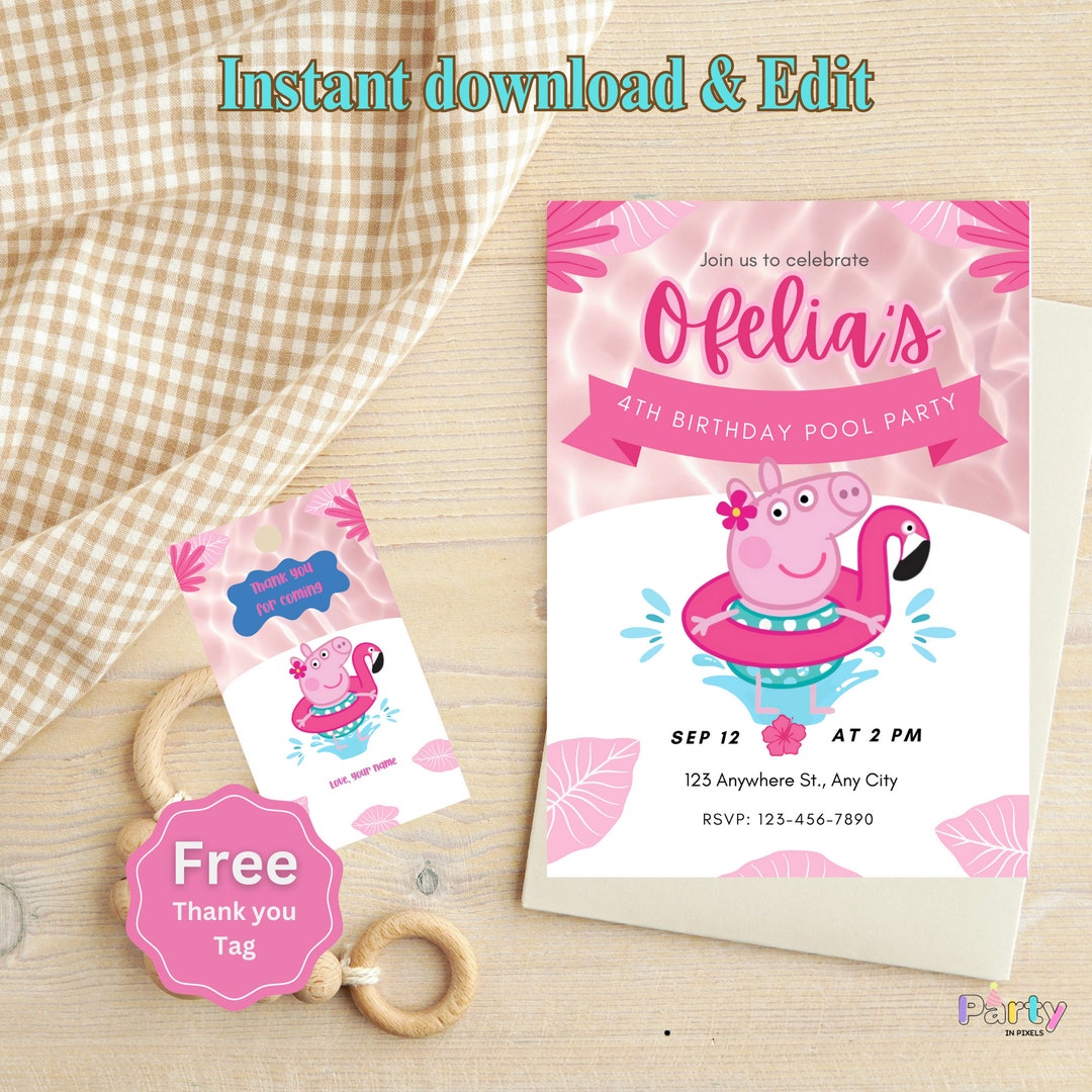 Peppa Pig Birthday Invitation Peppa Pig Pool Party Peppa - Etsy Australia
