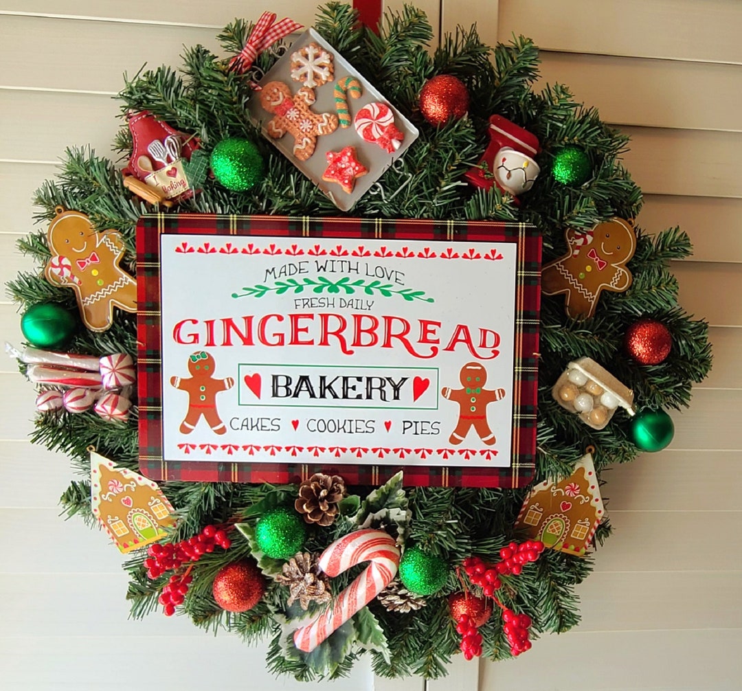 Christmas Wreath, Xmas Wreath, Gingerbread Bakery Wreath, Baking Wreath ...