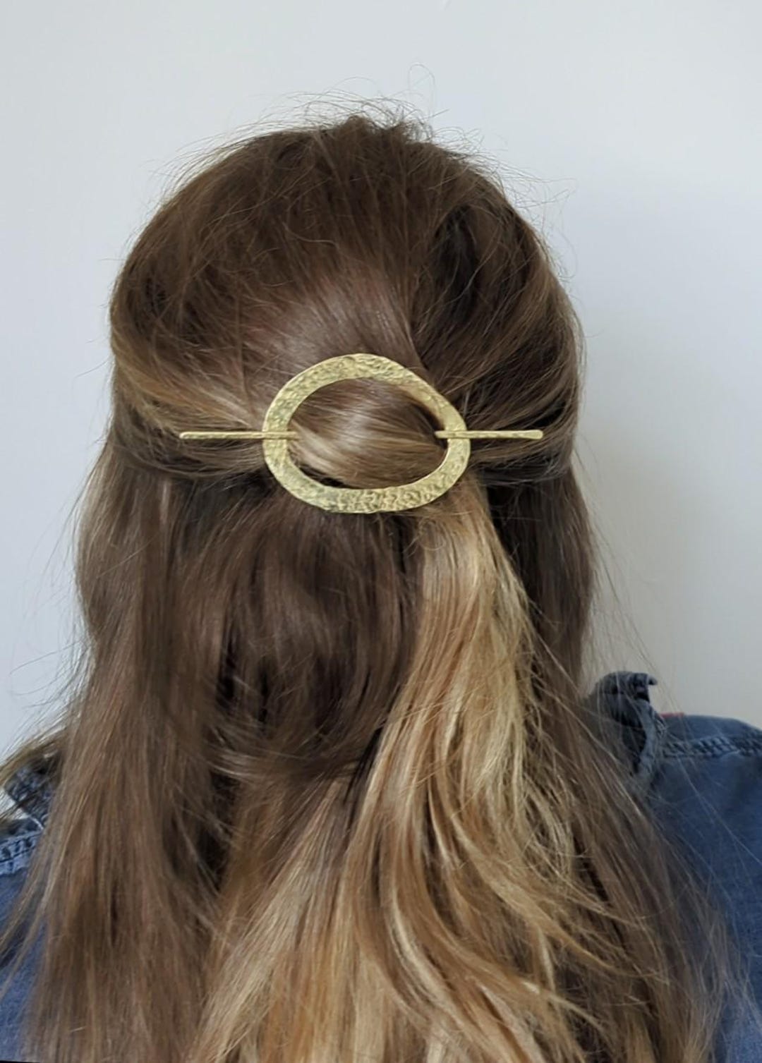 Handmade Hair Stick Barrette Pin | Pebble Gold Hammered Brass Round ...