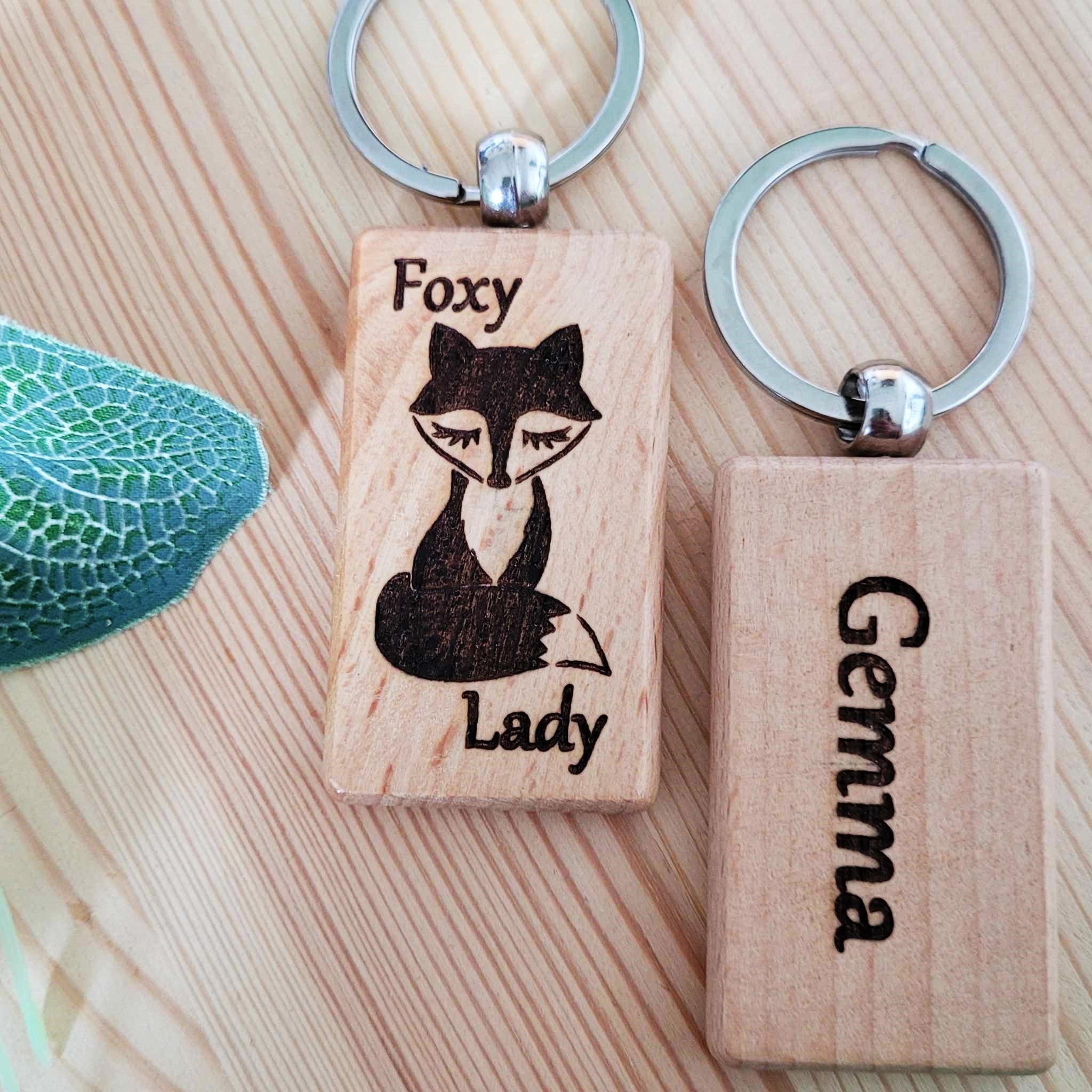 Personalised Wood Keyring. Fox. Solid Wood. Laser Engraved. Family ...