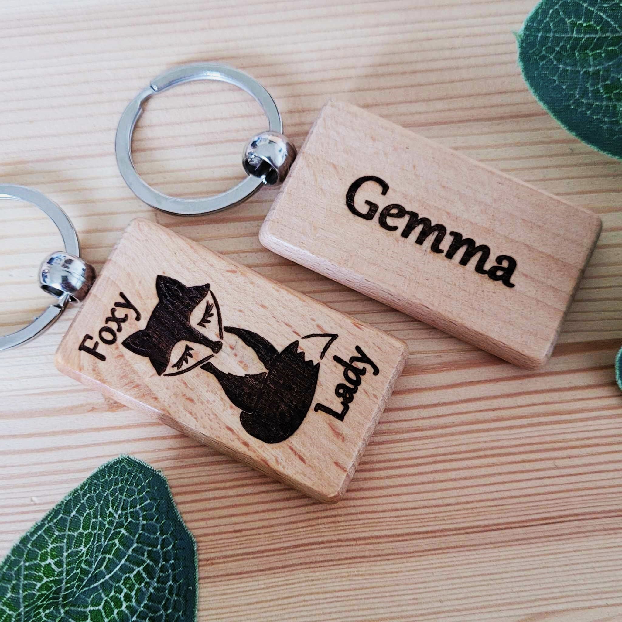 Personalised Wood Keyring. Fox. Solid Wood. Laser Engraved. Family ...