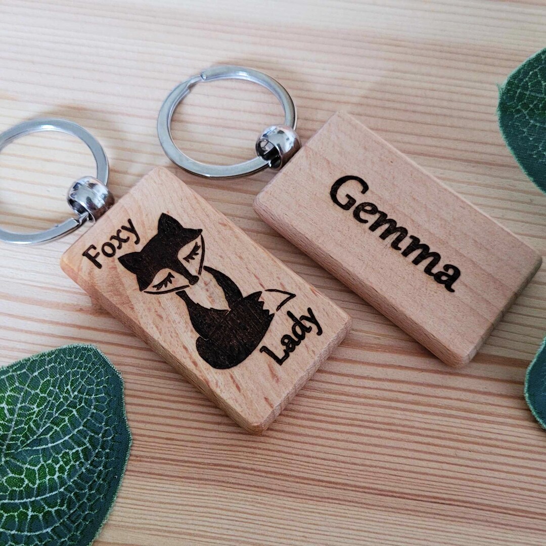 Personalised Wood Keyring. Fox. Solid Wood. Laser Engraved. Family ...
