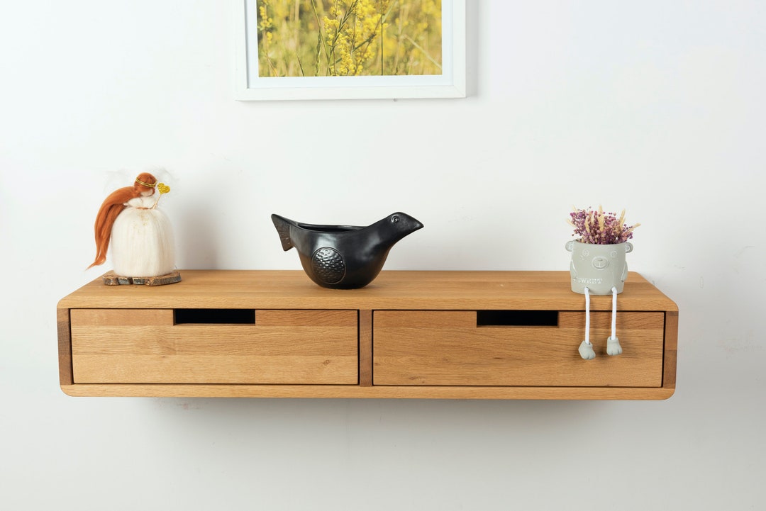 Solid Oak Floating Console Table: Entryway Hallway Table With Drawers ...
