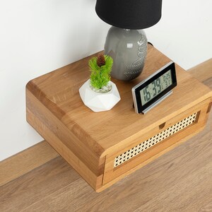 Floating Nightstand With Rattan Drawer in Solid Oak, Oak Solid Wood ...