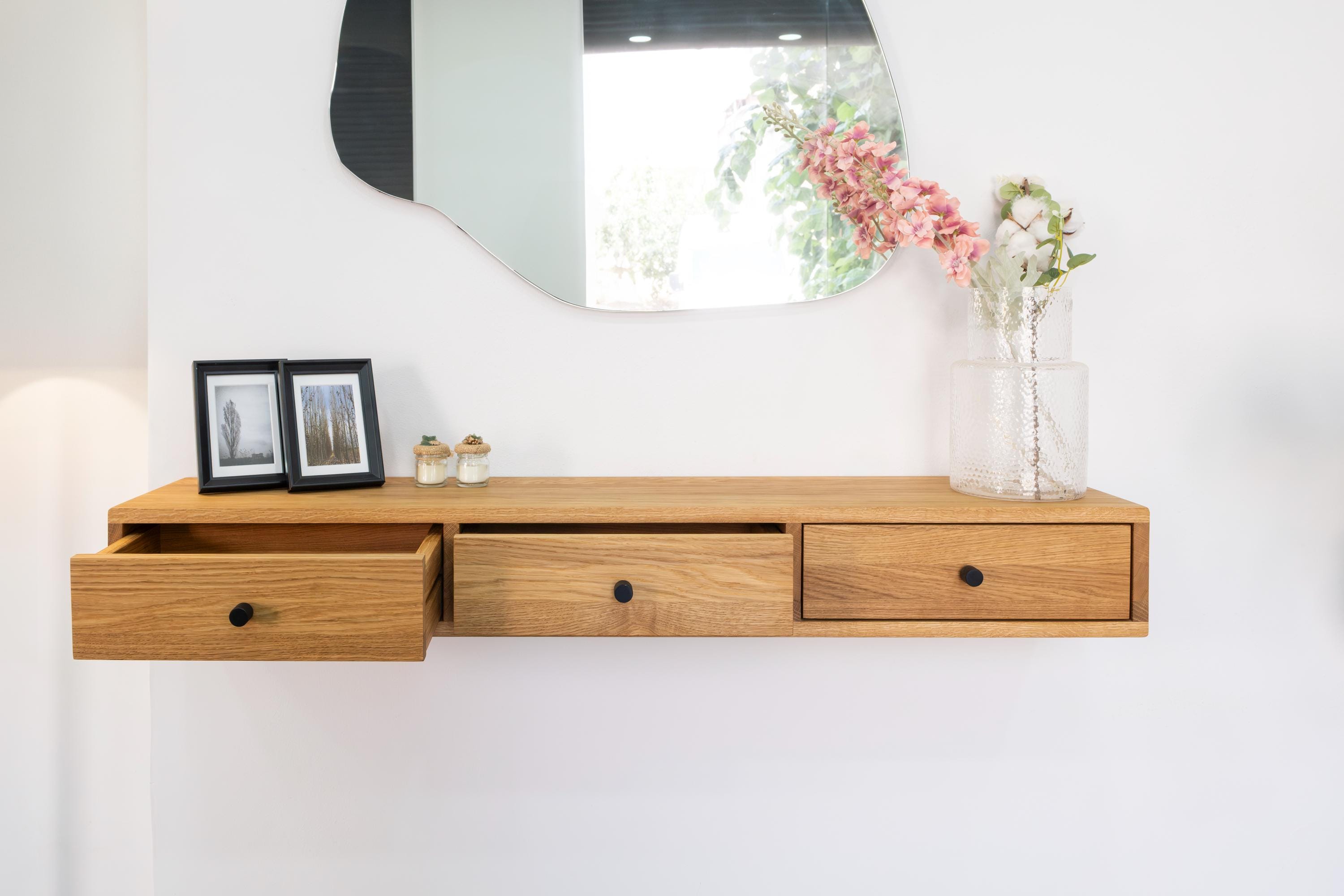 Floating Console Table With Three Drawers in Solid Oak – Hallway ...