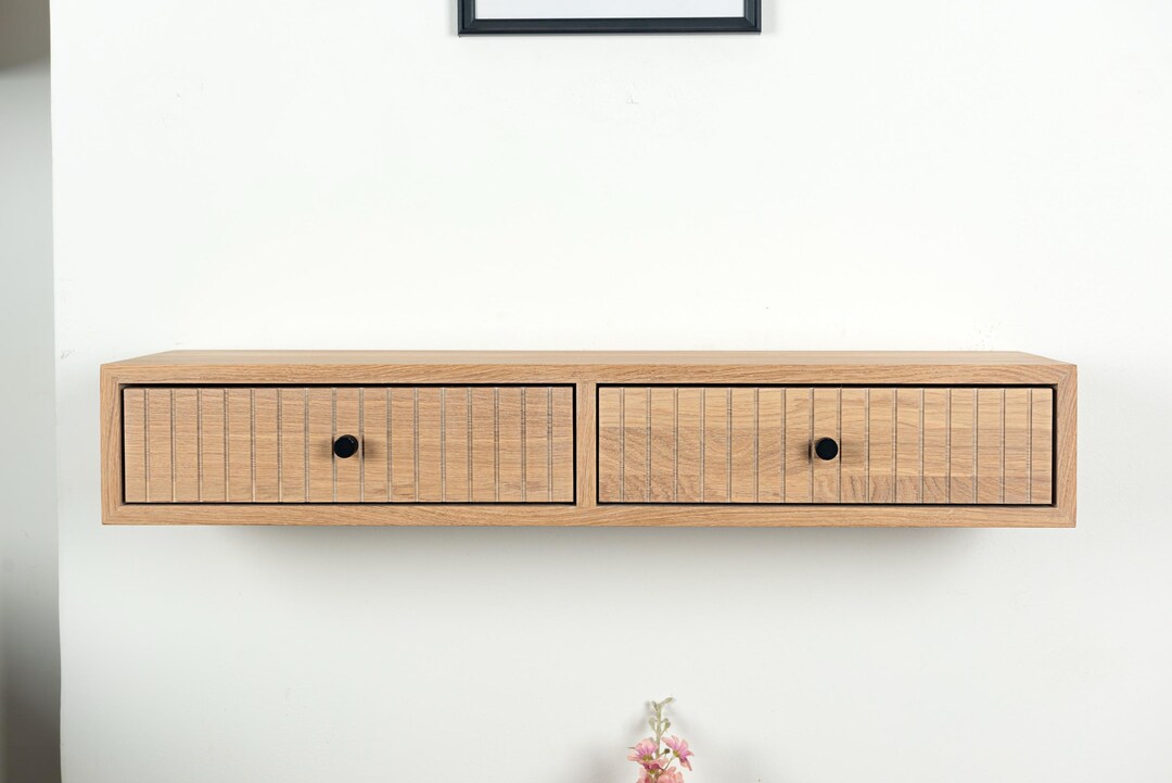 Floating Console Table With Two Fluted Drawers in Solid Oak – Entryway ...