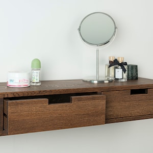 Floating Makeup Table With Three Drawers, Makeup Organizer for Vanity ...