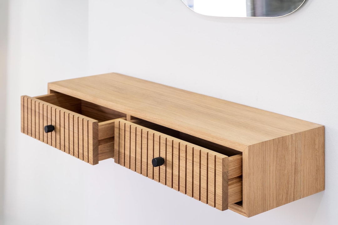 Floating Vanity Table With Two Fluted Drawers in Solid Oak – Makeup ...