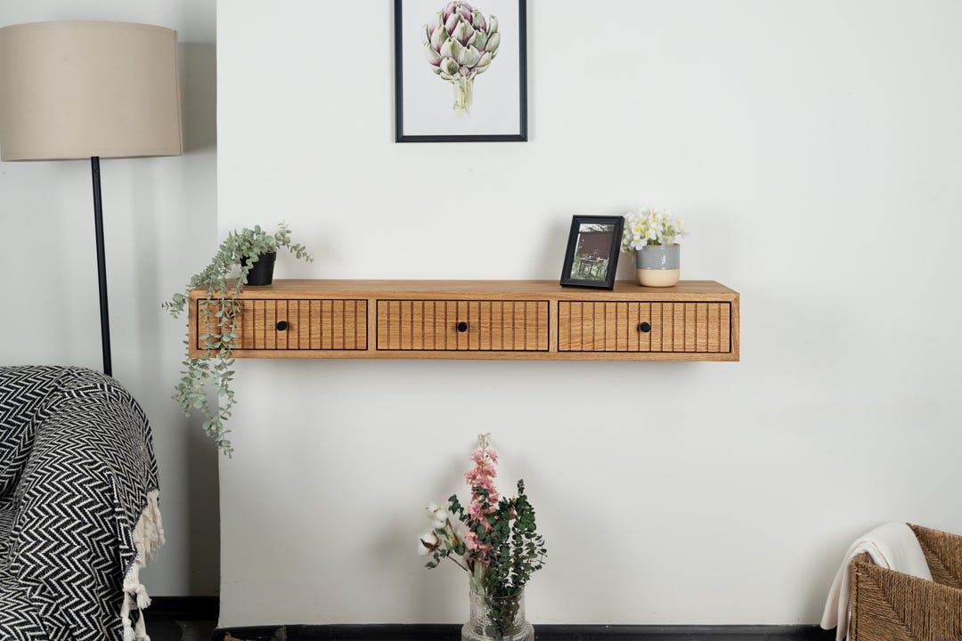 Fluted Floating Console Table With Three Drawers ,entryway Table ...