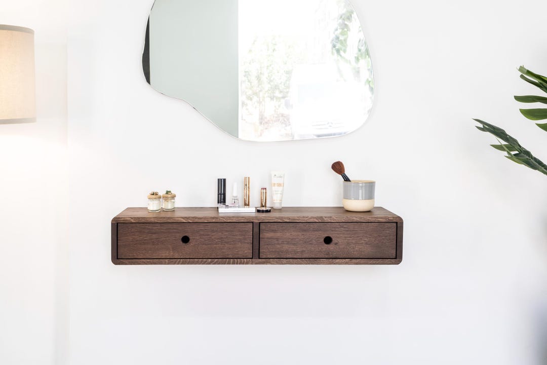 Floating Oak Makeup Table With Drawers: Wall Mounted Vanity Desk - Etsy