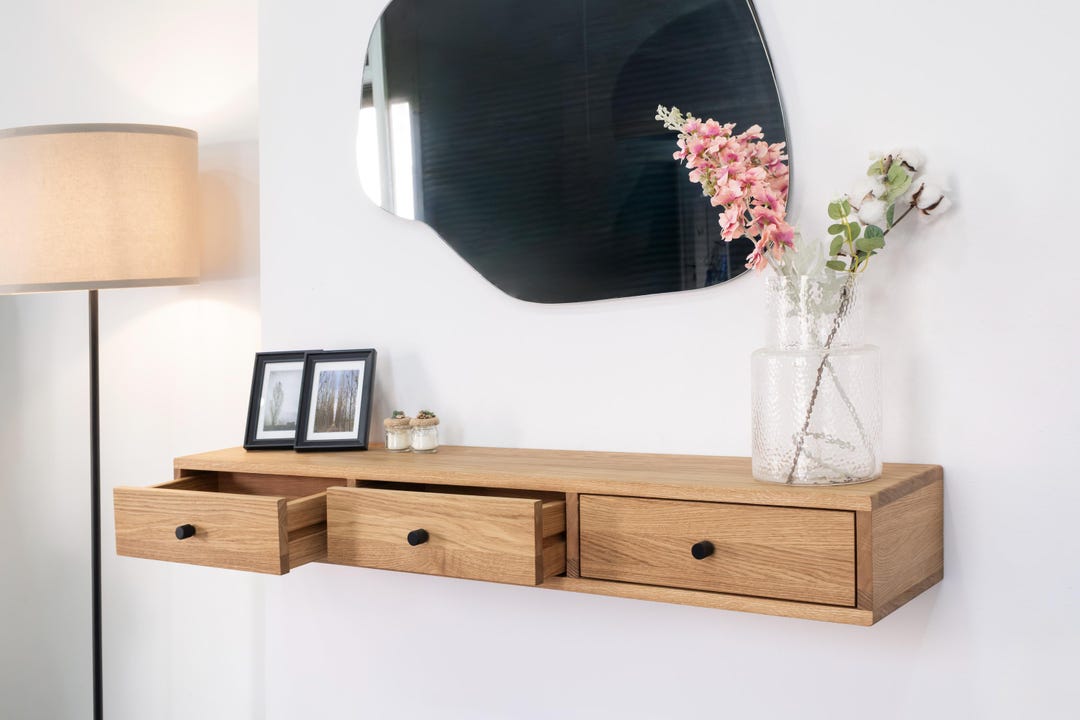 Floating Console Table With Three Drawers in Solid Oak – Hallway ...