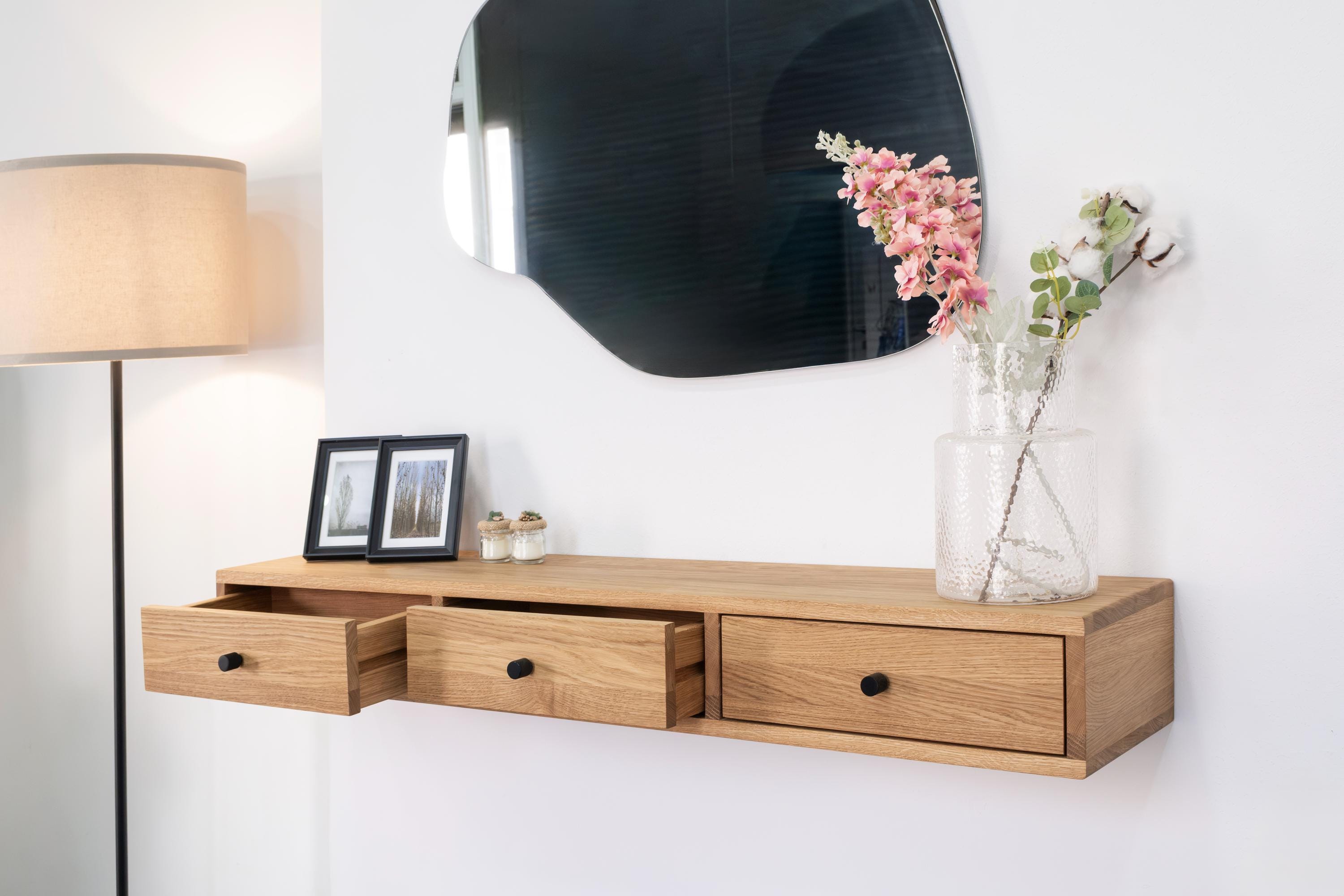 Floating Console Table With Three Drawers in Solid Oak – Hallway ...