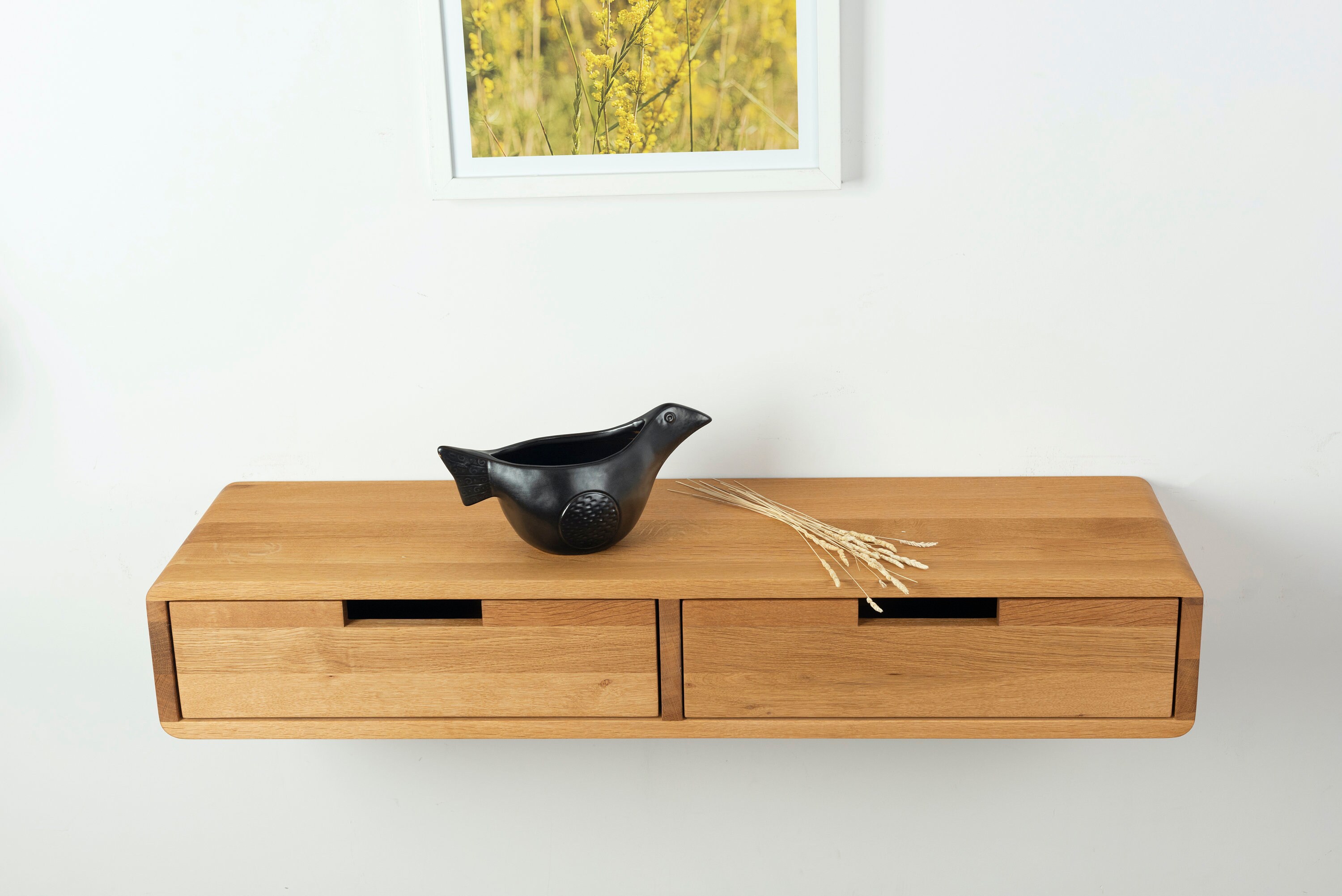 Solid Oak Floating Console Table: Entryway Hallway Table With Drawers ...