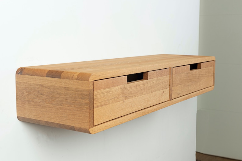 Solid Oak Floating Console Table: Entryway Hallway Table With Drawers ...