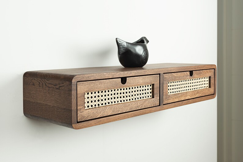 Floating Console Table With Two Rattan Drawers Narrow Console - Etsy