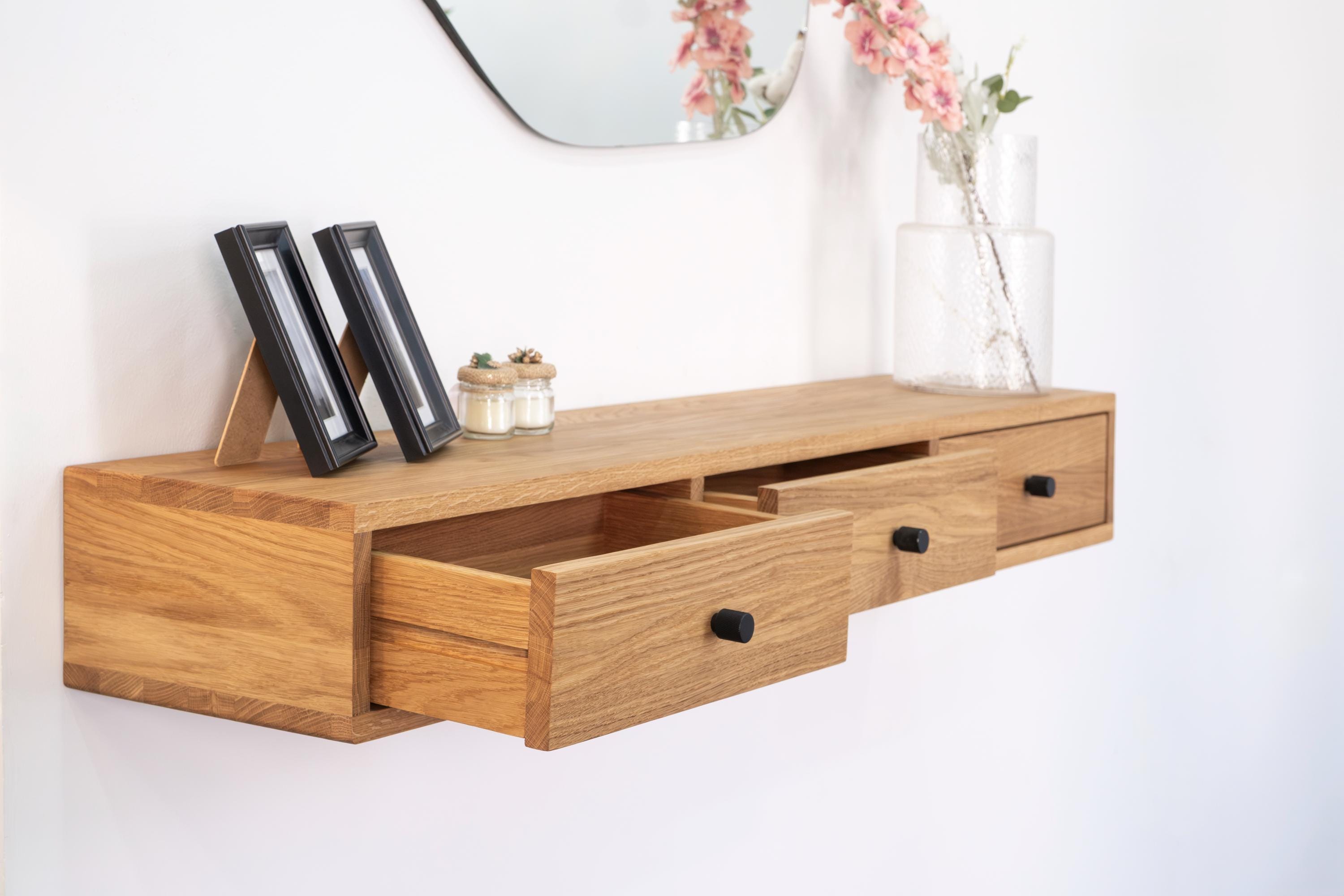 Floating Console Table With Three Drawers in Solid Oak – Hallway ...