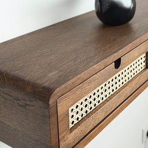 Floating Console Table With Two Rattan Drawers, Narrow Console Table ...