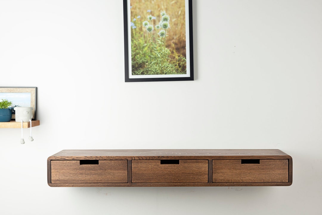 Solid Oak Floating Console Table: Entryway Hallway Table With 3 Drawers ...