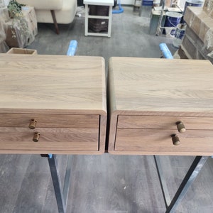 Floating Side Table With Two Drawers in Solid Oak, Modern Bedside Table ...