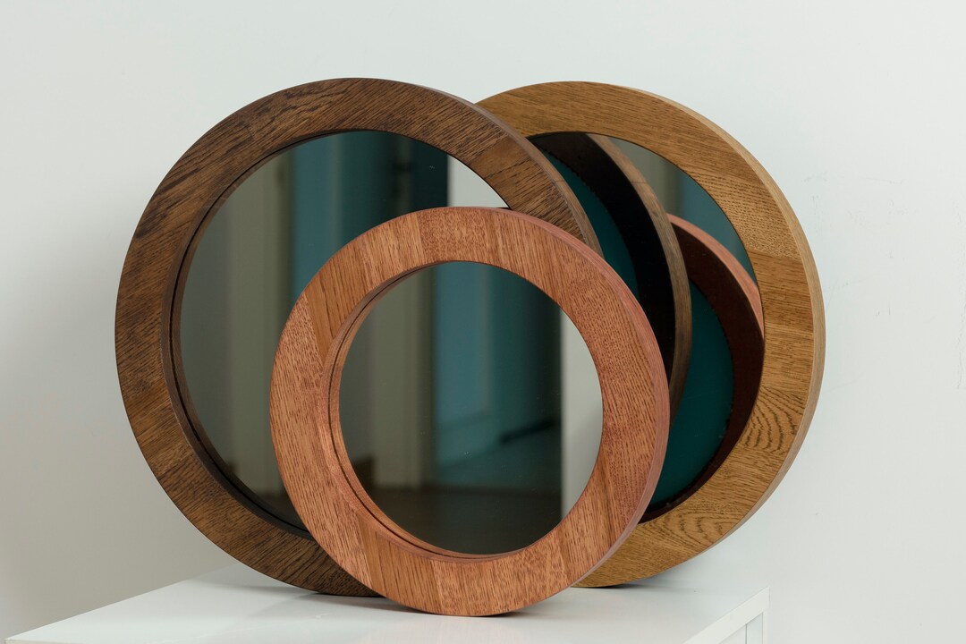 Handcrafted Round Oak Mirror, Makeup Vanity Mirror, Wooden Circle ...