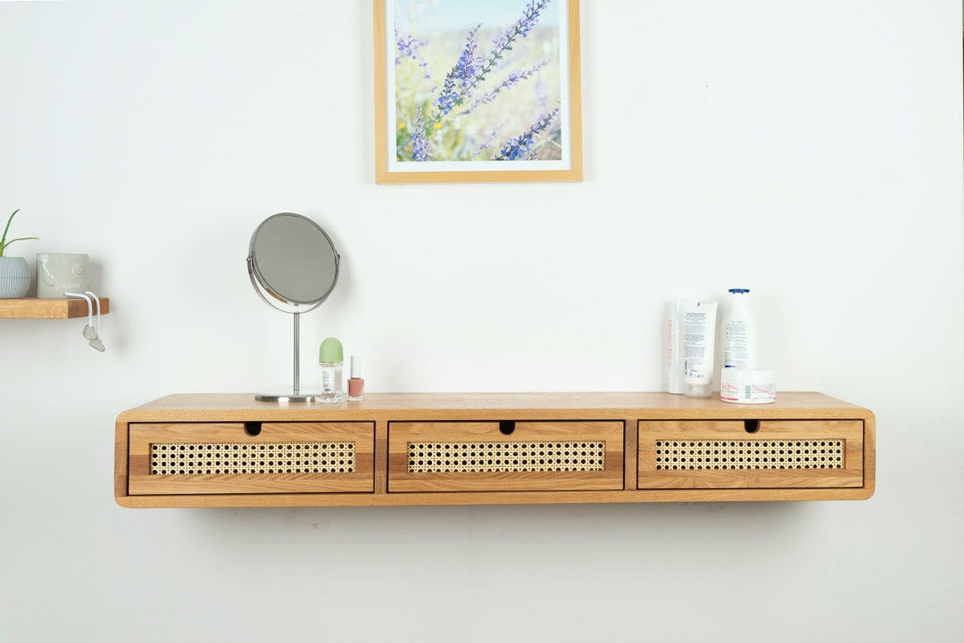 Floating Makeup Table With Three Rattan Drawers Rattan Makeup - Etsy