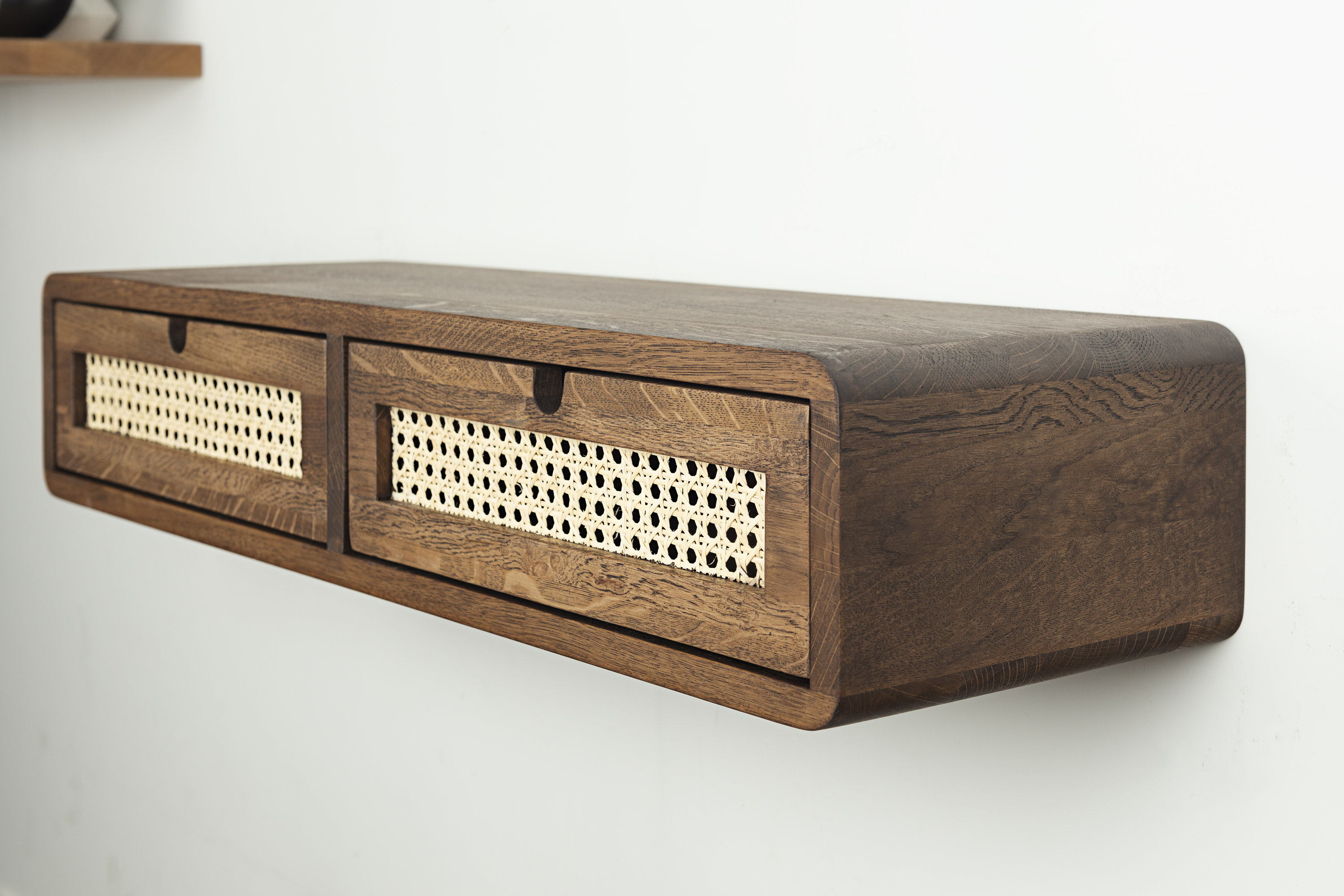 Oak Floating Console Table With Rattan Drawers, Wall Mounted Entryway ...