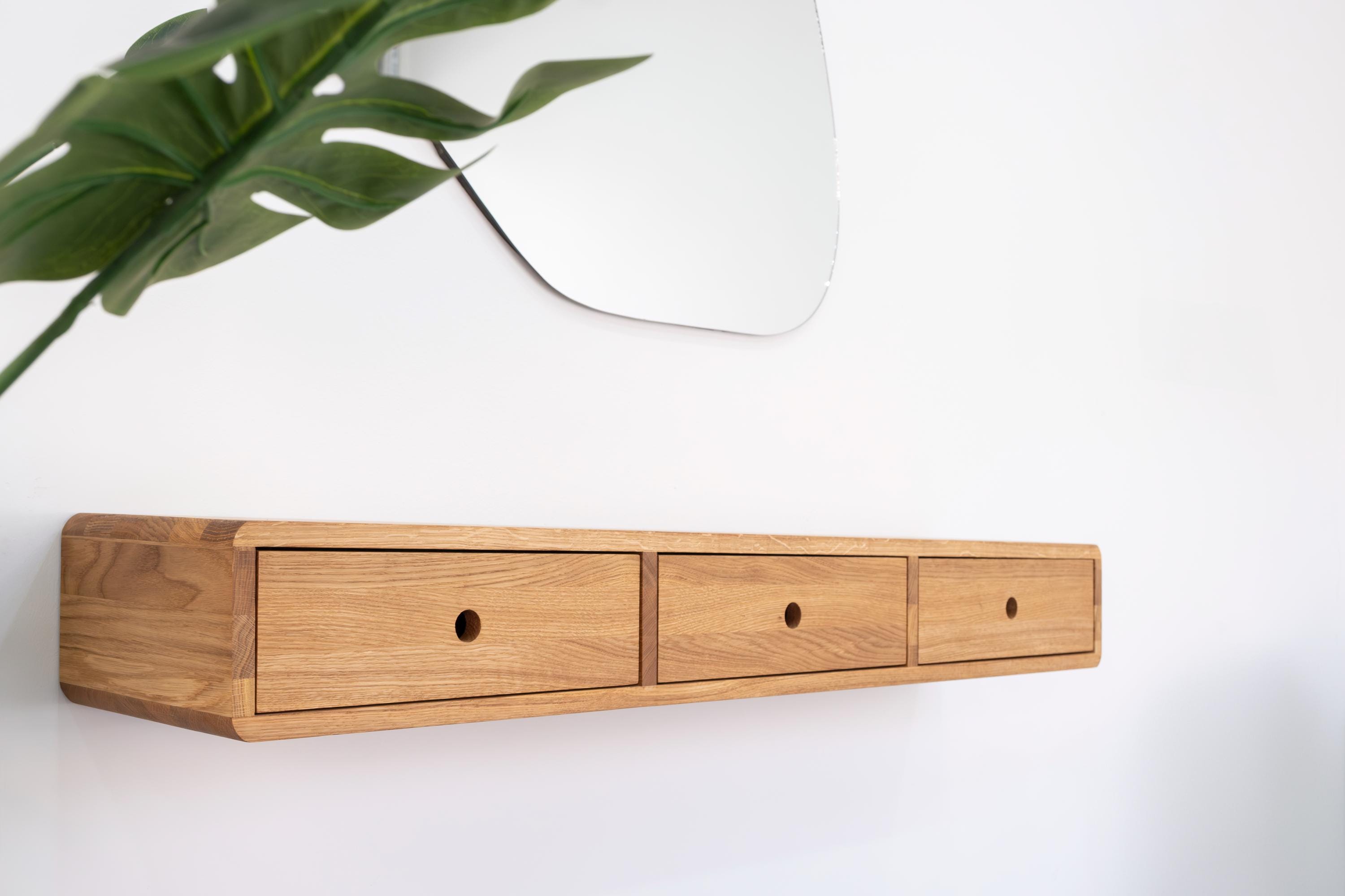 Solid Oak Floating Console Table With Three Drawers - Entryway Hallway ...